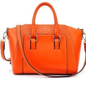Orange Leather Shoulder Bag For Women- Leather Handbags-crocodile ...