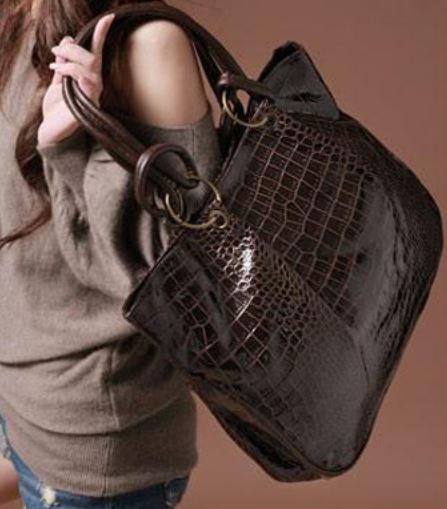 Brown Square Design Pattern Bag For Women-khaki Patent Leather Bag on ...
