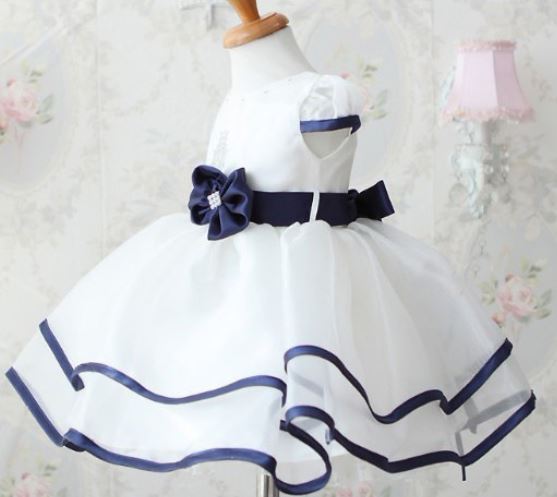 White Princess Dress For Little Girls With White Ribbon Belt on Luulla