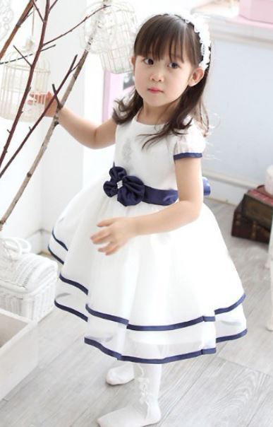 White Princess Dress For Little Girls With White Ribbon Belt on Luulla
