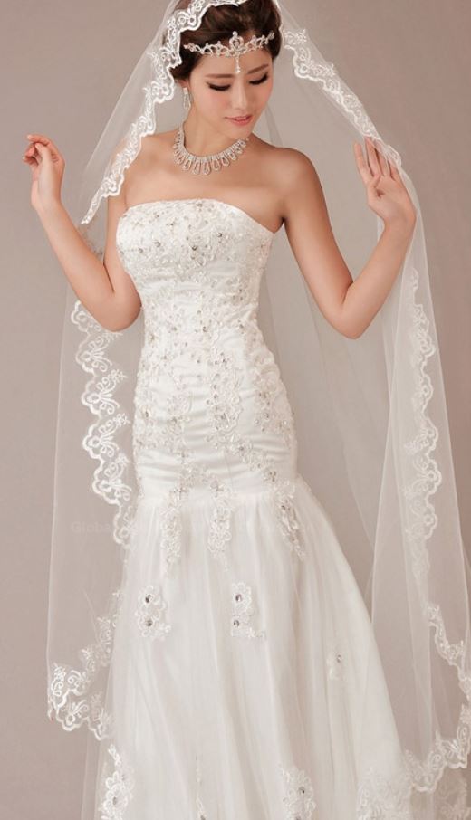 Gorgeous Wedding Off White Veil For Brides-lace Jacquard Embellished ...