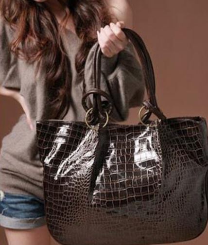 Brown Square Design Pattern Bag For Women-khaki Patent Leather Bag on ...