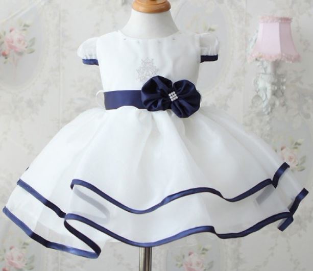 White Princess Dress For Little Girls With White Ribbon Belt on Luulla